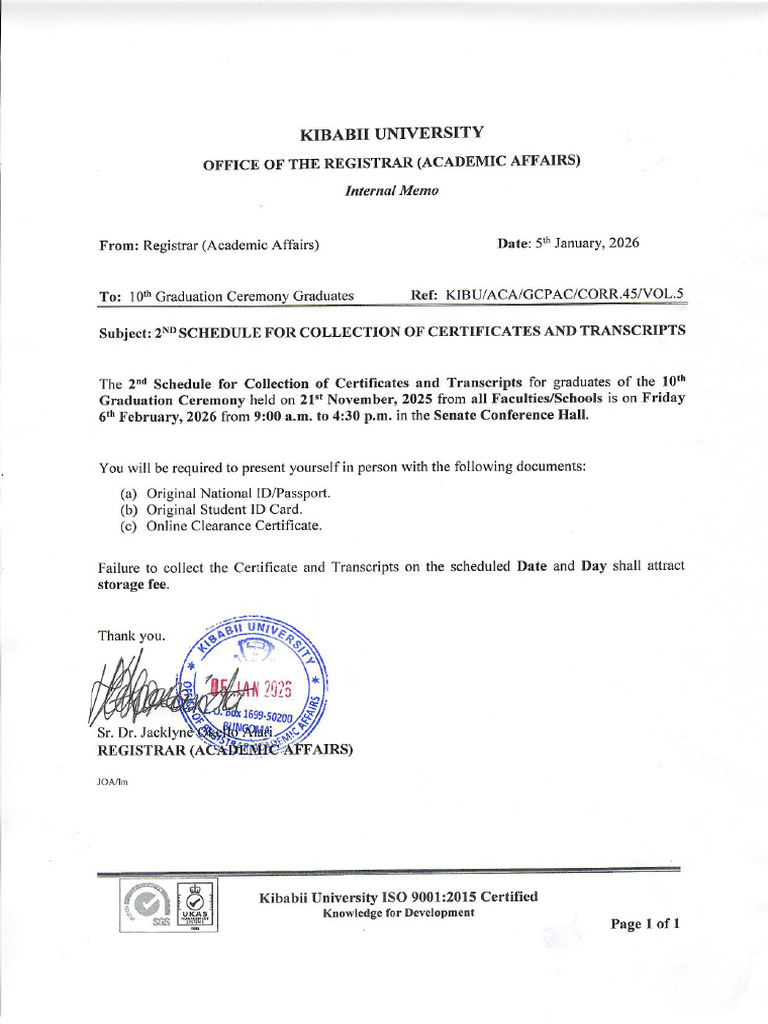 2nd Schedule For Collection of Certificate & Transcripts 10th ...