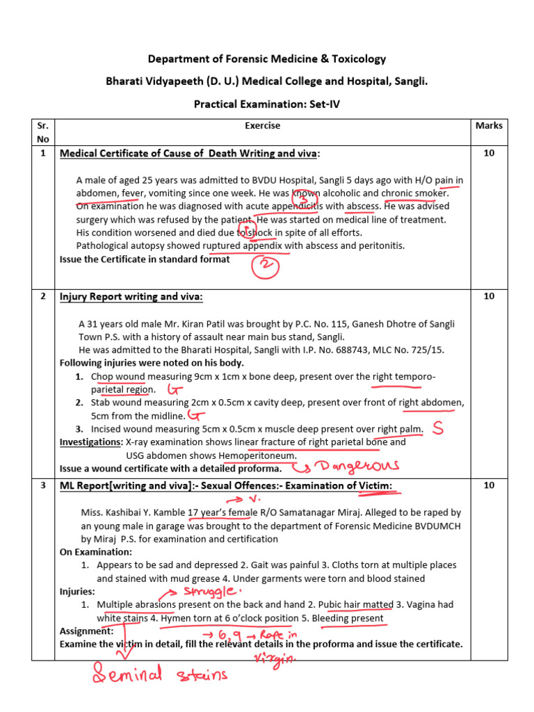 Set 4 Practical Exercise Paper | PDF | Clinical Medicine | Medical ...