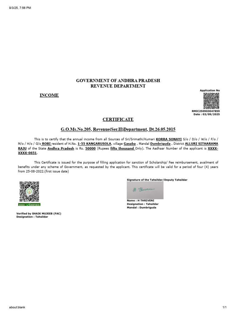 So Nay I in Come Certificate | PDF