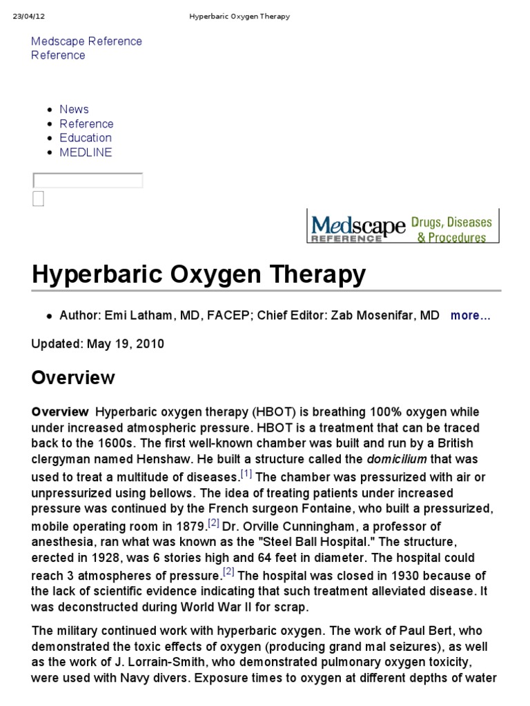 Hyperbaric Oxygen Therapy | PDF | Wound | Wound Healing