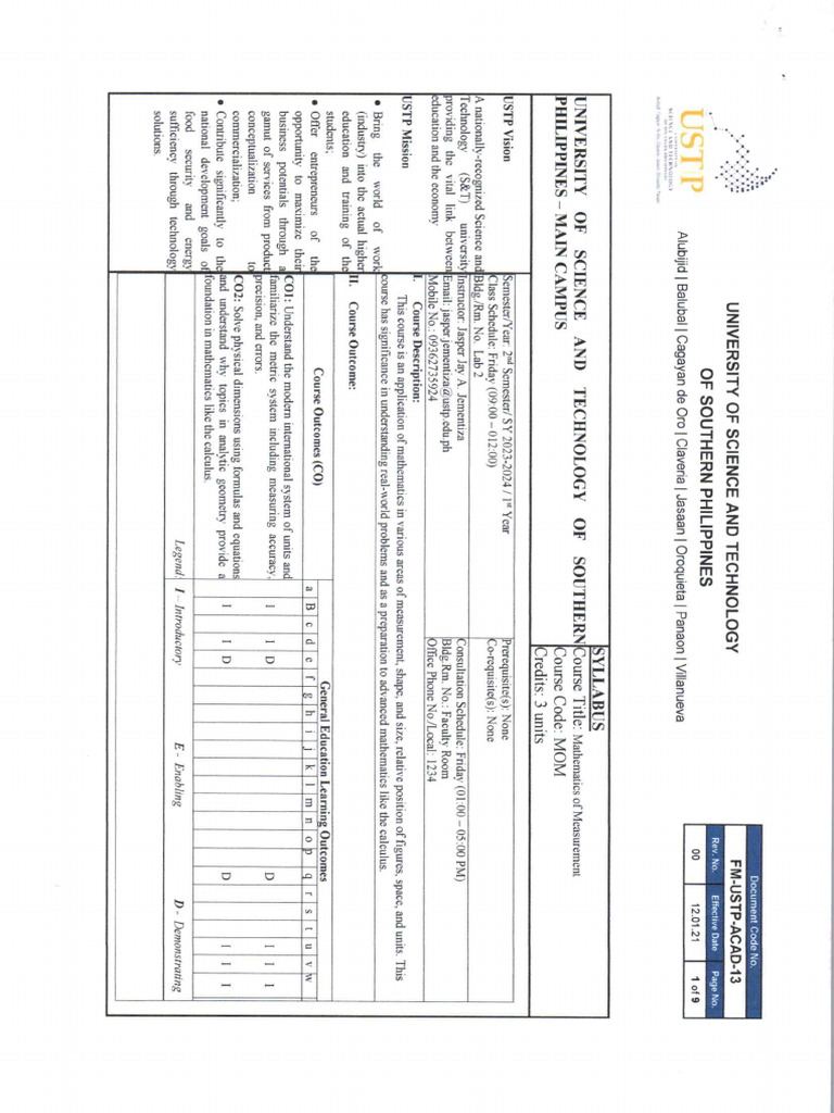 Mom Iso Syllabus Sy 2023 2024 | PDF