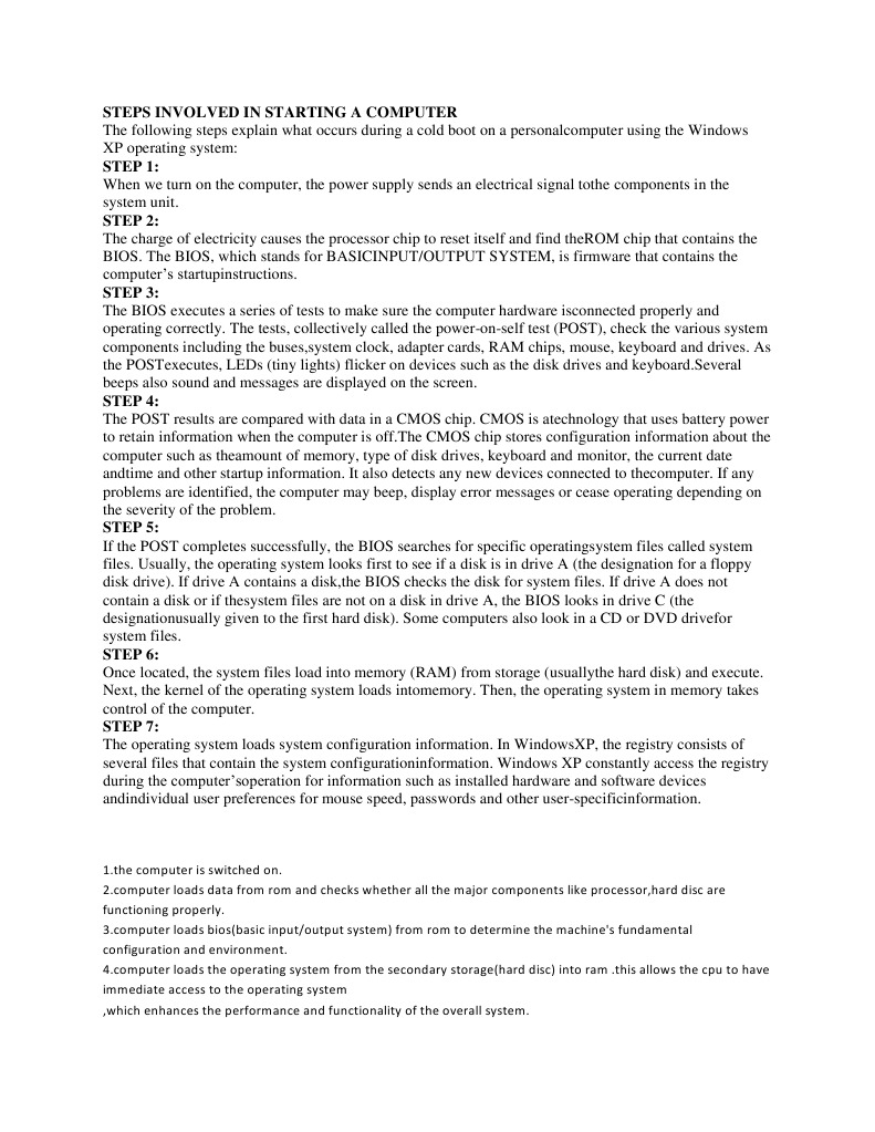 Steps Involved in Starting A Computer | PDF | Bios | Booting