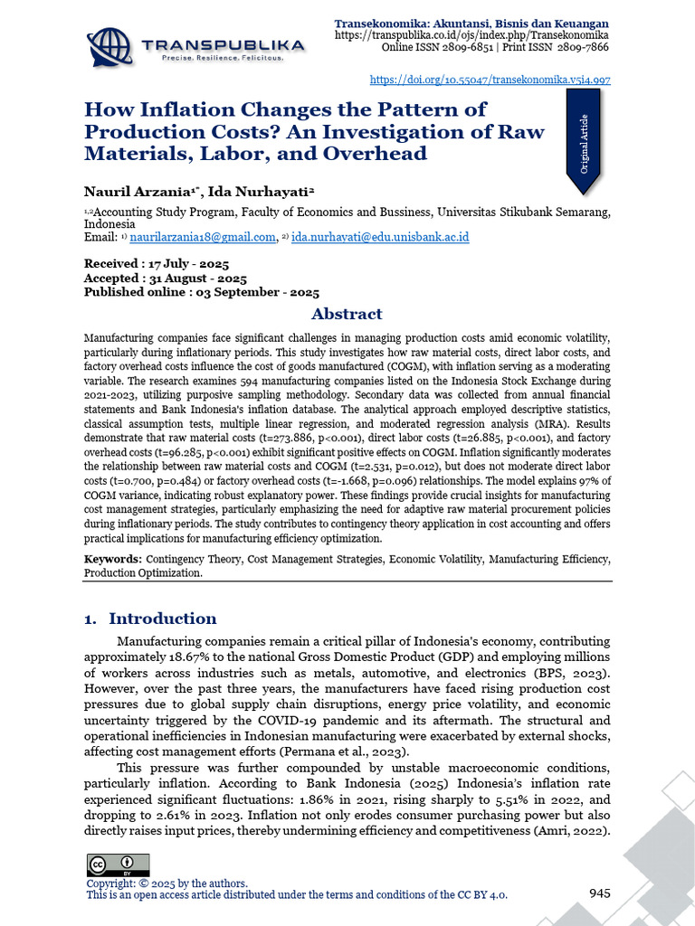 Inflation's Impact on Production Costs | PDF | Coefficient Of ...