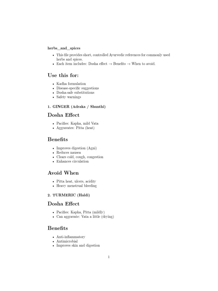 Herbs and Spices | PDF | Ayurveda | Medical Specialties