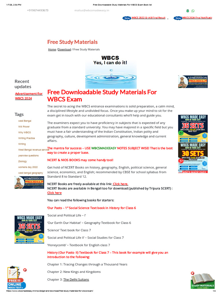 Free Study Materials for WBCS Exam | PDF