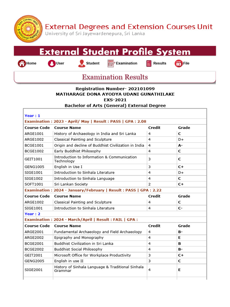 External Student Profile Results Summary | PDF