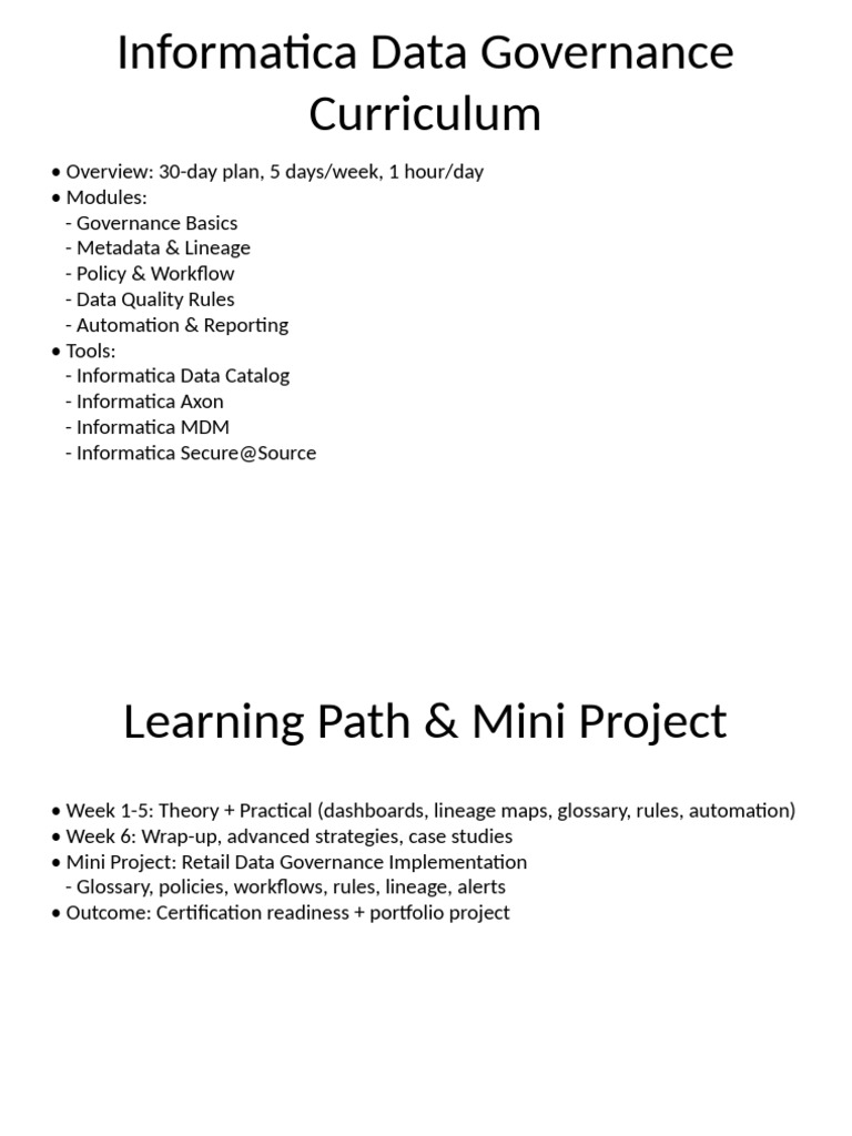 Informatica Data Governance Curriculum | PDF