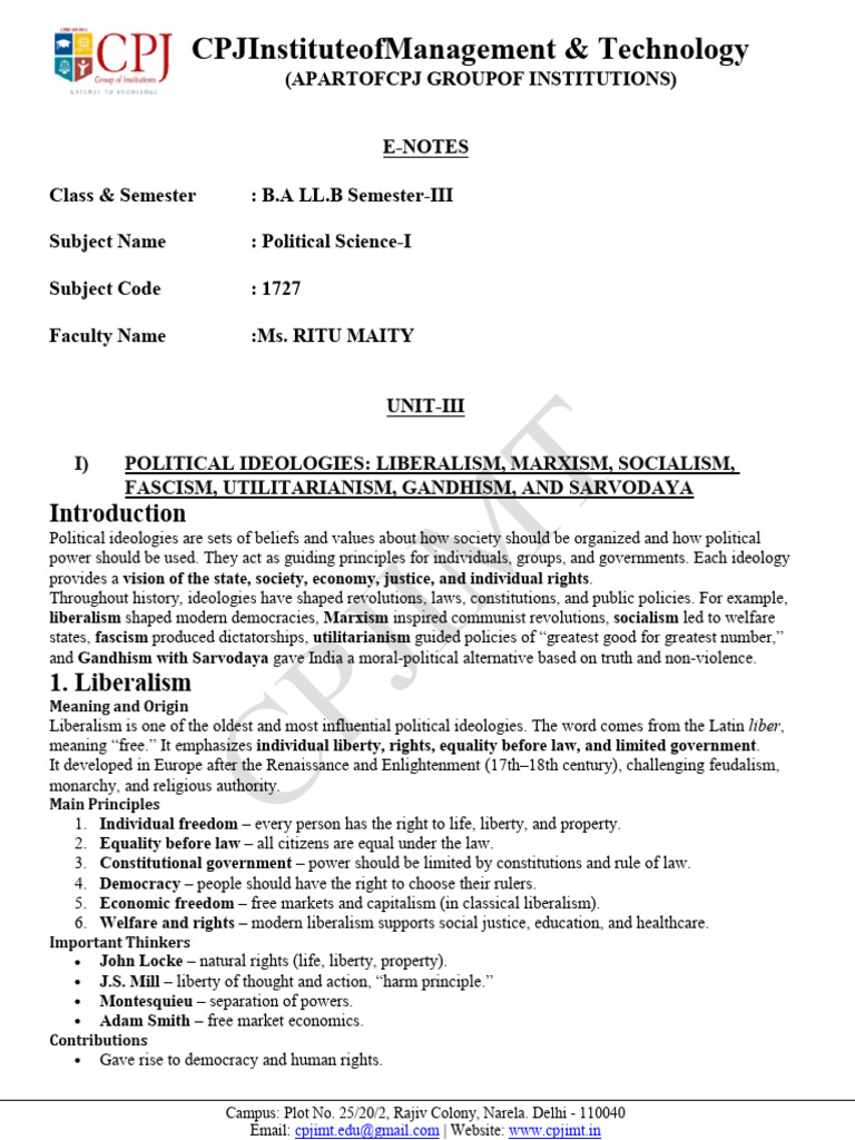Unit 3 Political Science | PDF | Socialism | Marxism