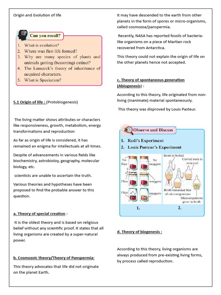 Theories on Life's Origin and Evolution | PDF | Natural Selection ...