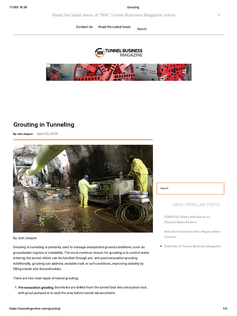 Grouting in Tunnel | PDF