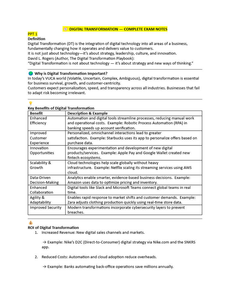 Digital Transformation Exam Notes Guide | PDF | Security | Computer ...