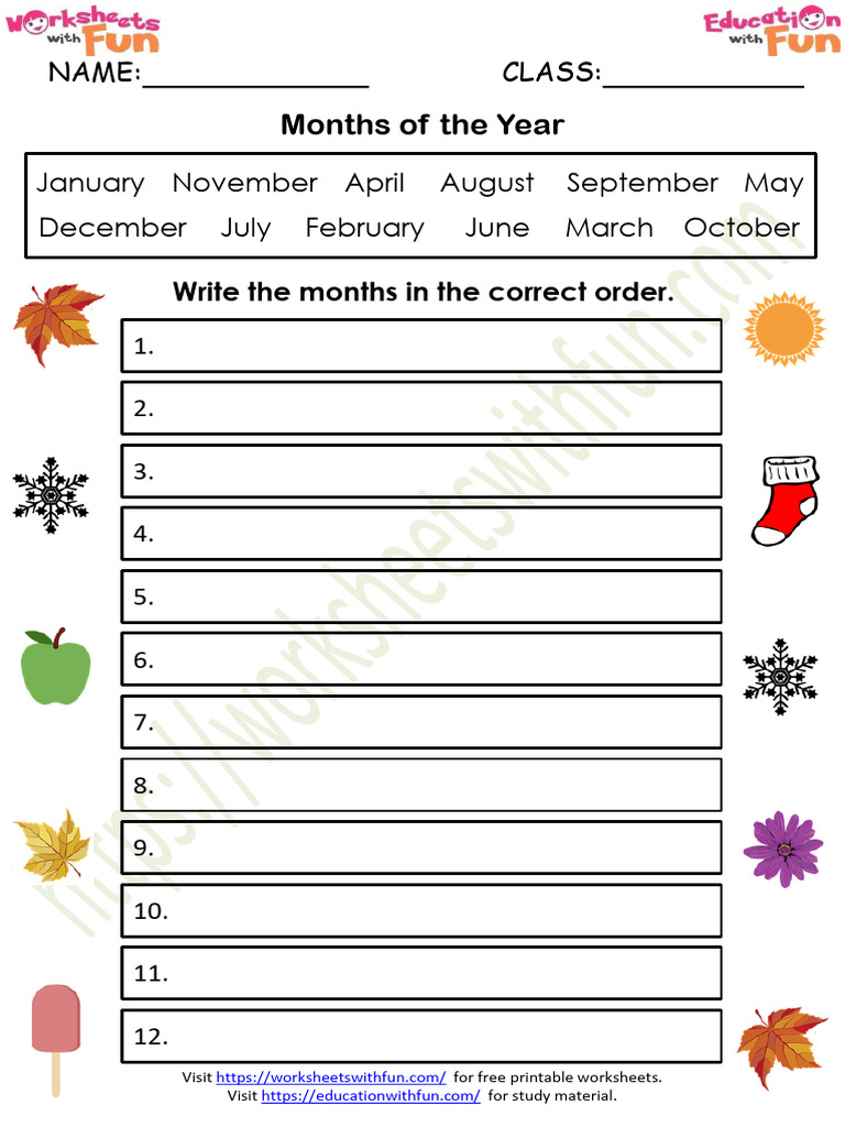 Free Printable Months of the Year Worksheet | PDF