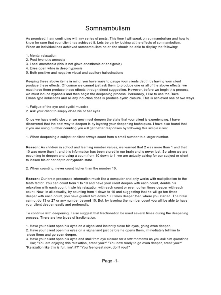 Somnambulism | Hypnosis | Neuropsychological Assessment