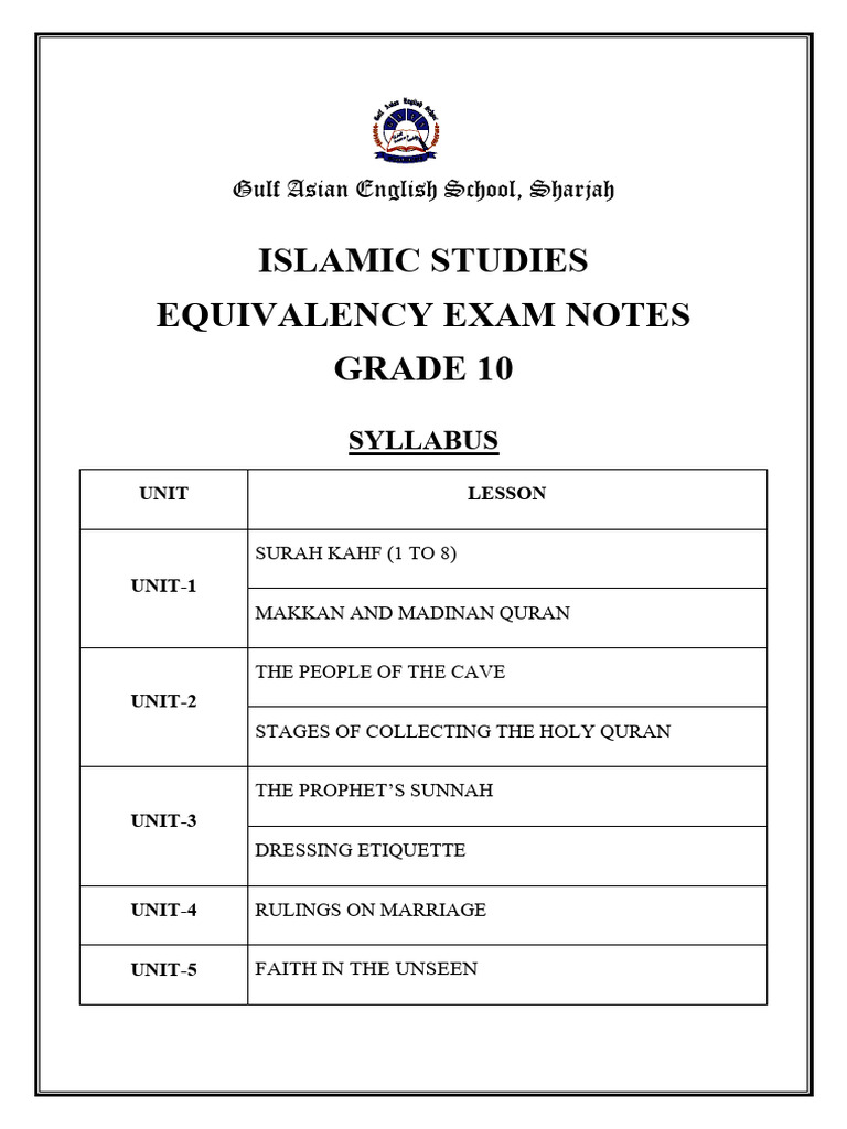 Equivalency Exam Notes 2025-26 | PDF | Quran | Islam