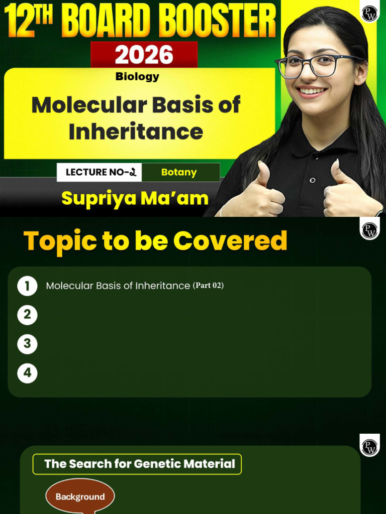 Botany - Molecular Basis of Inheritance 02 Class Notes 12T | PDF