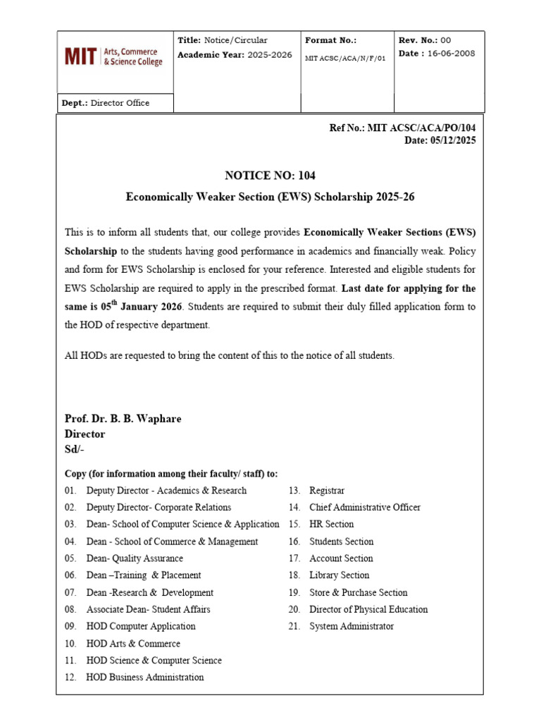 Notice_104_Applications Invited for Economically Weaker Section (EWS ...