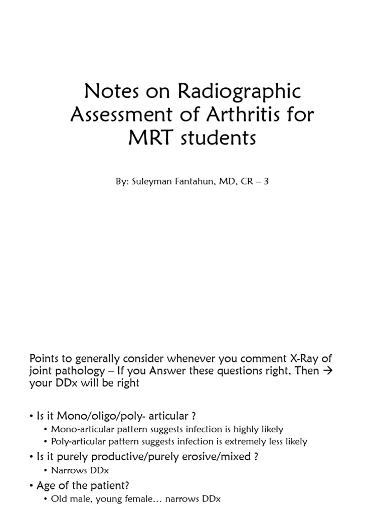 Notes On Radiographic Assessment of Arthritis For MRT Students | PDF ...