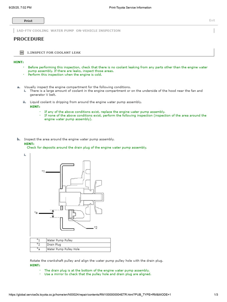 1AD-FTV Engine Water Pump Inspection Guide | PDF | Belt (Mechanical ...