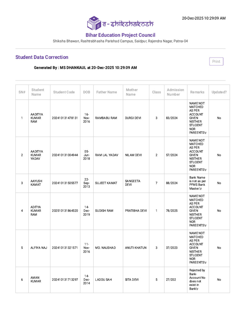Student Data Correction | PDF