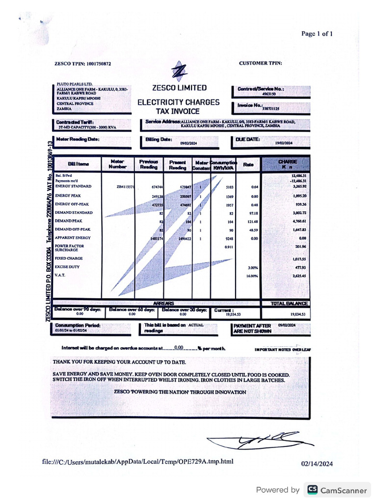 Zesco Invoices | PDF