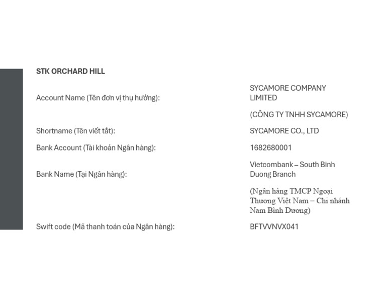 Orchard Hill - Bank Info | PDF