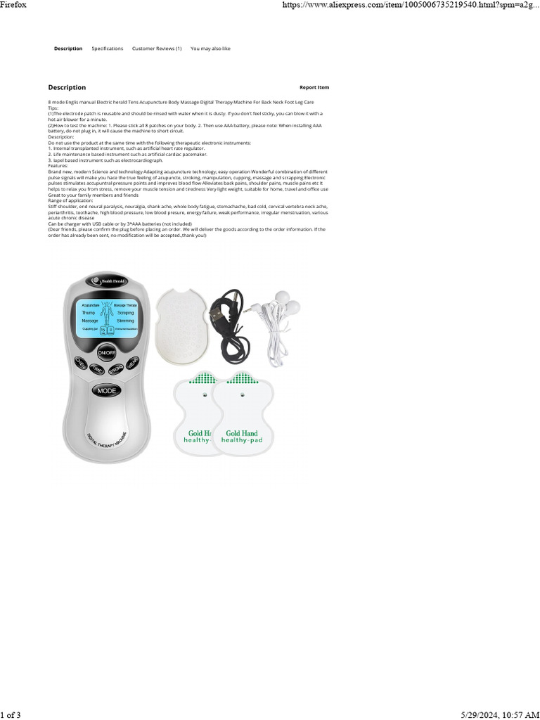 Tens Machine Muscle Massager Body Relaxation Therapy 8mode Pulse ...