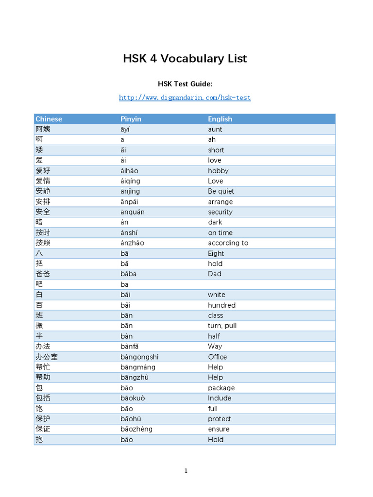HSK 4 Vocabulary | PDF