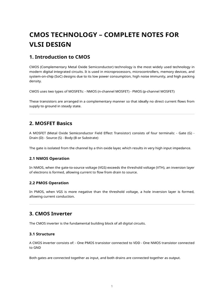 Cmos Technology – Complete Notes For Vlsi | PDF | Mosfet | Cmos