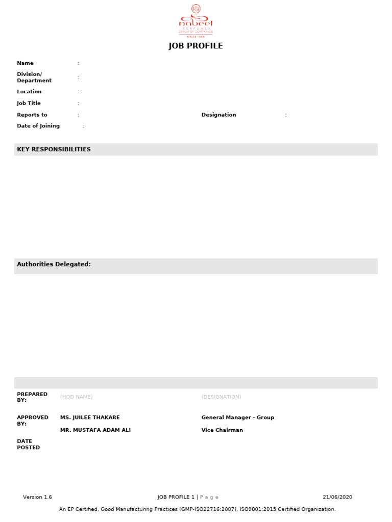Job Profile Overview and Responsibilities | PDF
