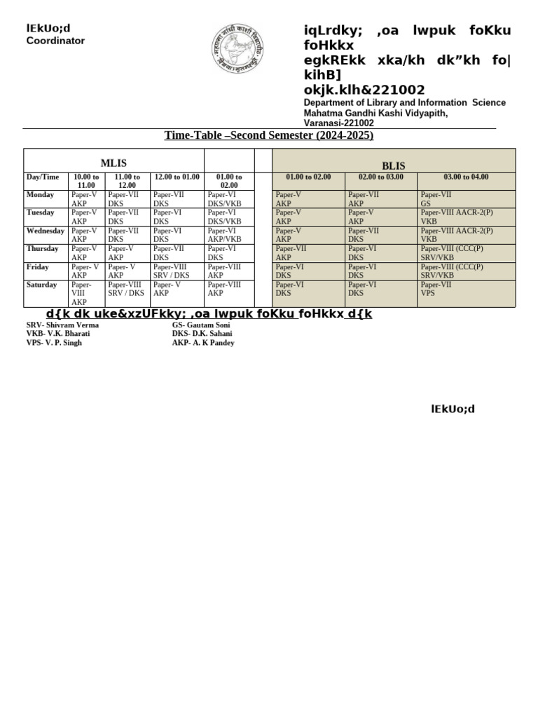 2025 Tt Second Semester Time Table | PDF