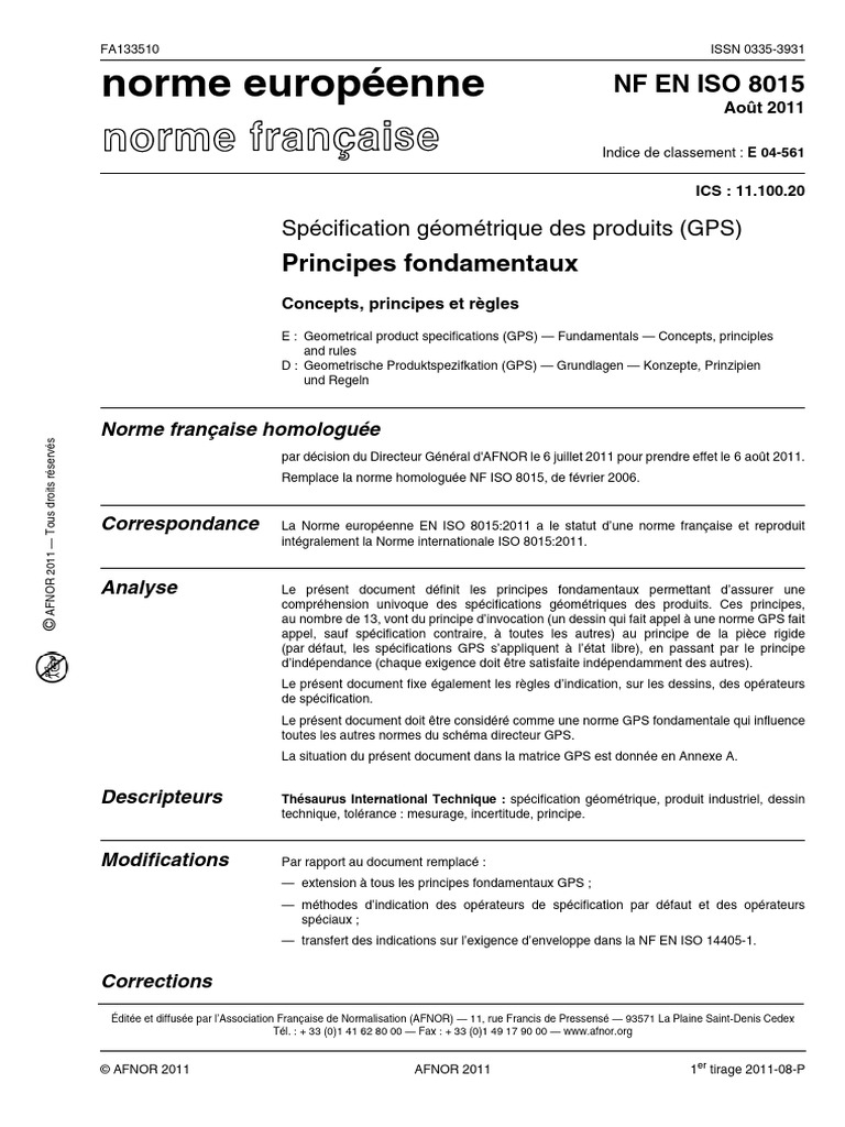 Norme EN ISO 8015: Principes GPS | PDF | Tolérance géométrique ...