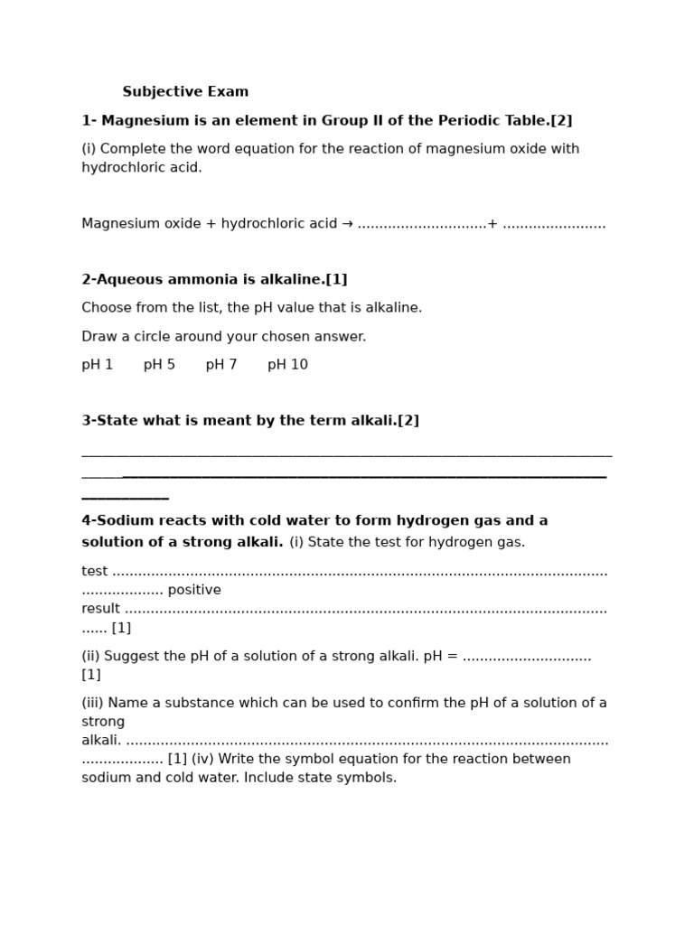 Subjective Exam(Quiz 1) | PDF