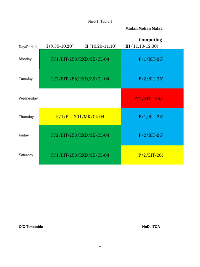 Computing Lab IV Timetable 2025-26 | PDF