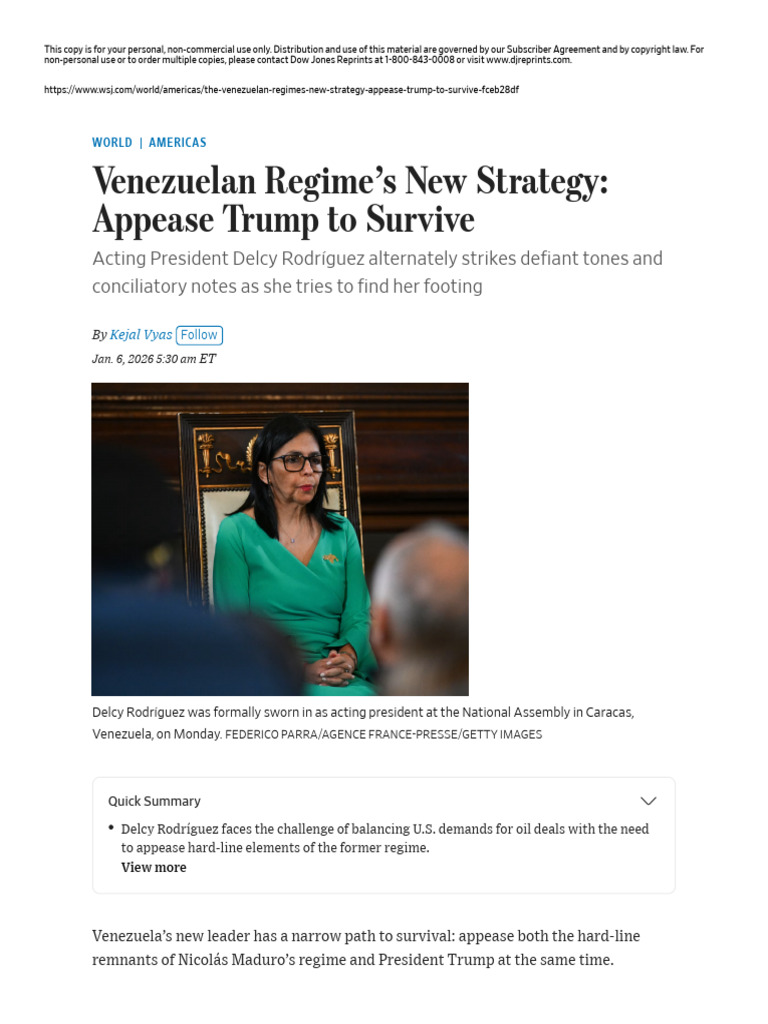 Venezuelan Regime's New Strategy - Appease Trump To Survive - WSJ | PDF ...