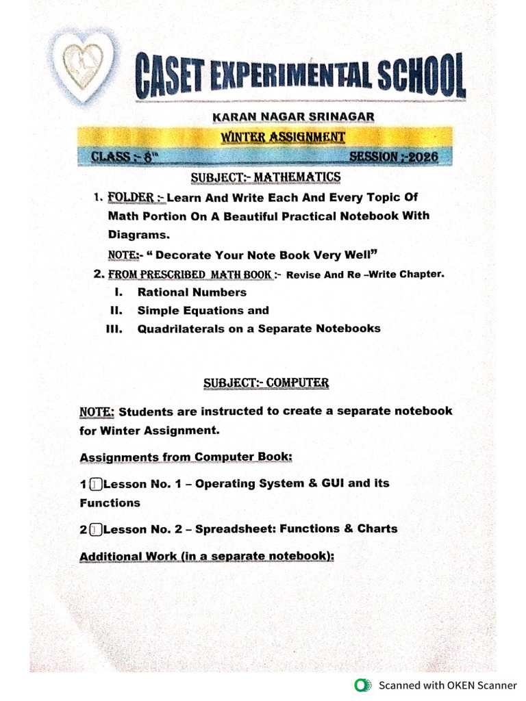 8th Class Winter Assignment 2026 | PDF