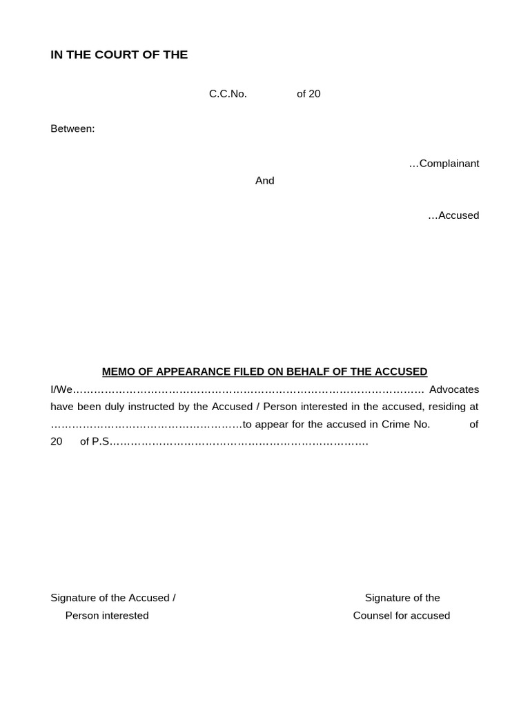 Memo of Appearance - Format -Criminal Cases | PDF