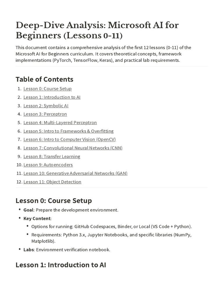 Deep-Dive Analysis Microsoft AI for Beginners (Lessons 0-11) | PDF ...