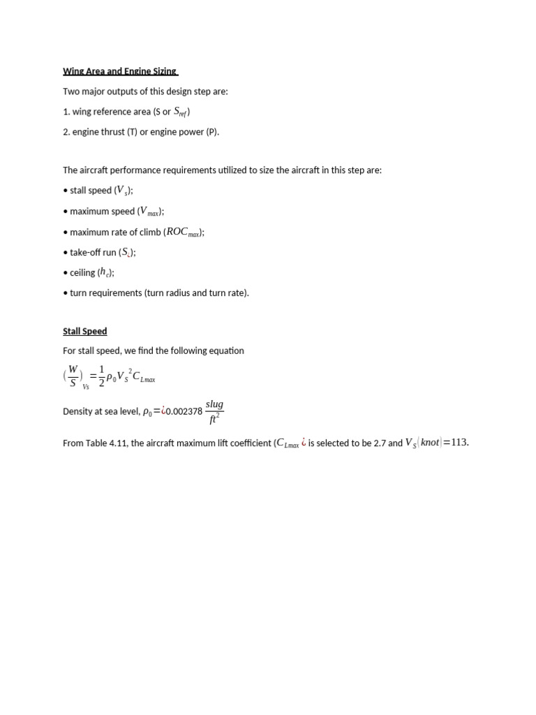 Wing Area and Engine Sizing Analysis | PDF | Drag (Physics) | Classical ...