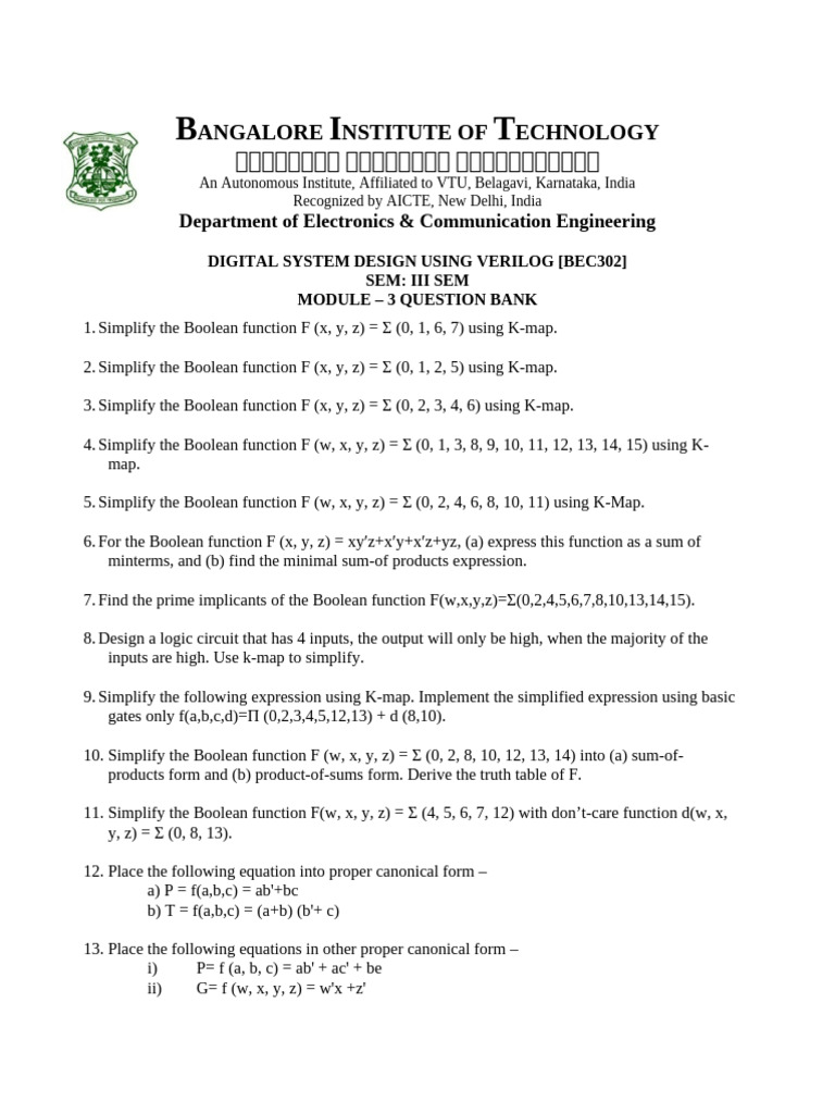 DSDV Question - Bank Module 3 | PDF | Boolean Algebra | Teaching ...