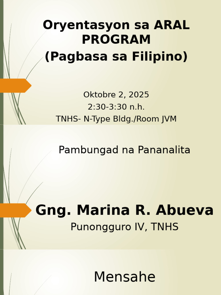 Oryentasyon ARAL Program | PDF