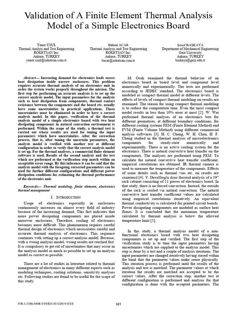 Valdation of A Finite Element Thermal Analysis Model of A Simple ...