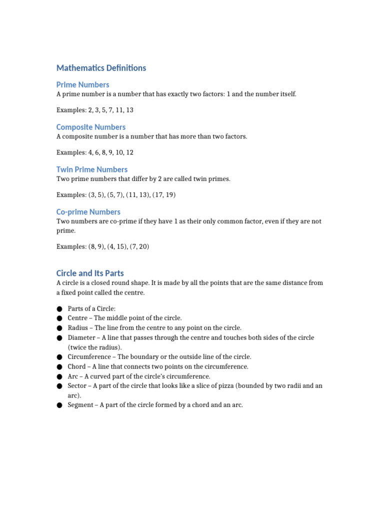 Key Mathematics Definitions Explained | PDF