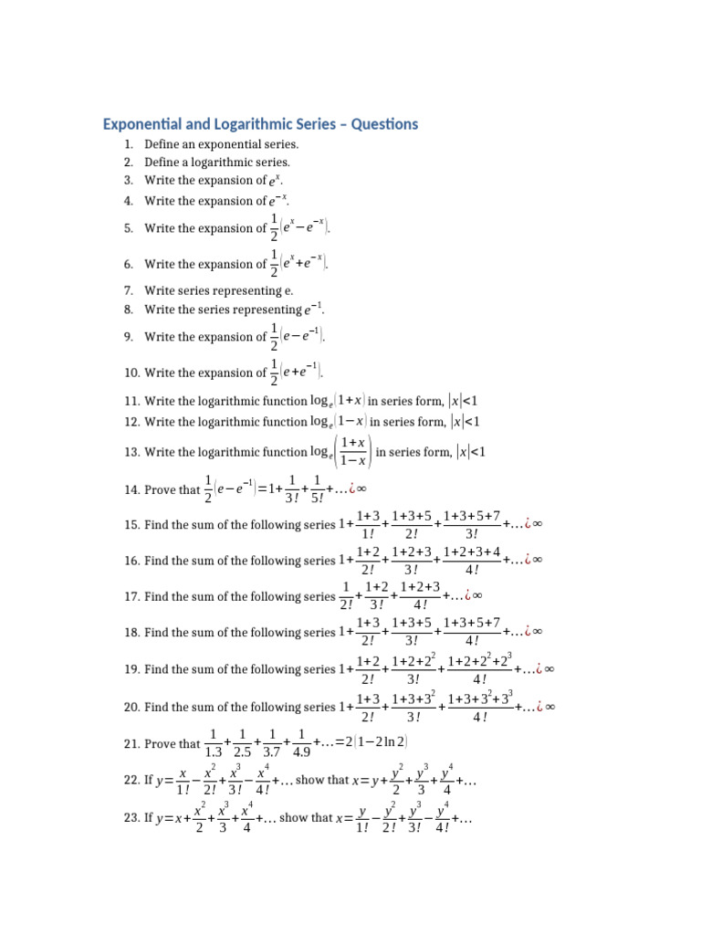 Exponential and Logarithmic Series Questions | PDF | Chess Theory | Chess