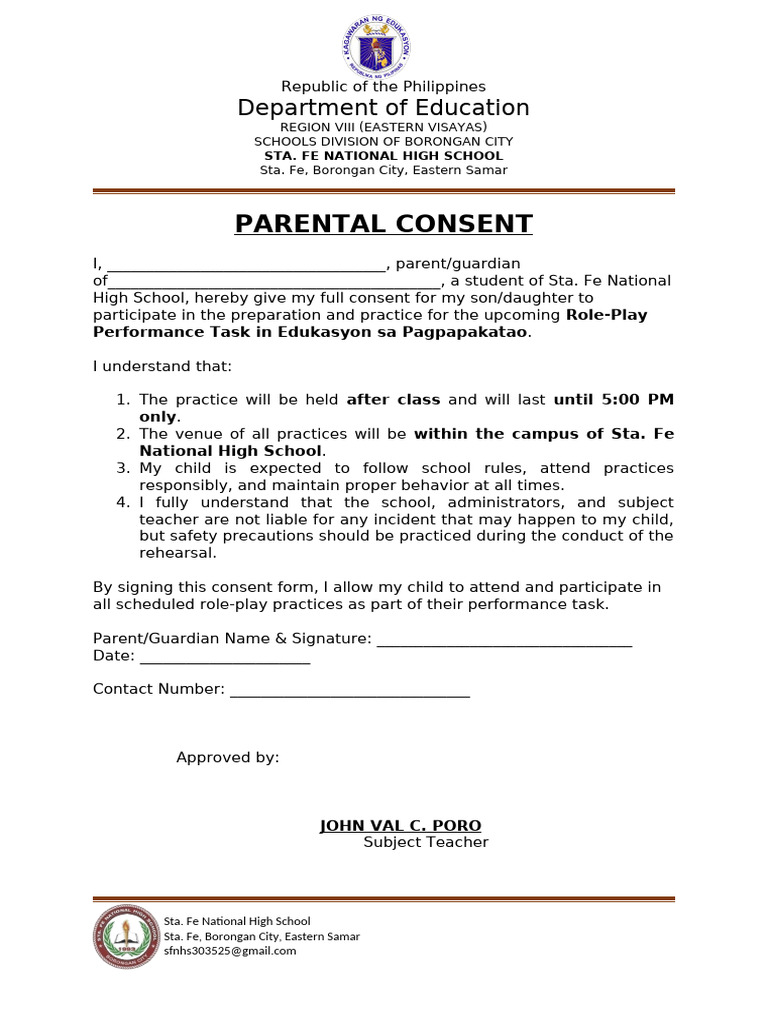 Parental Consent for Role-Play Task | PDF