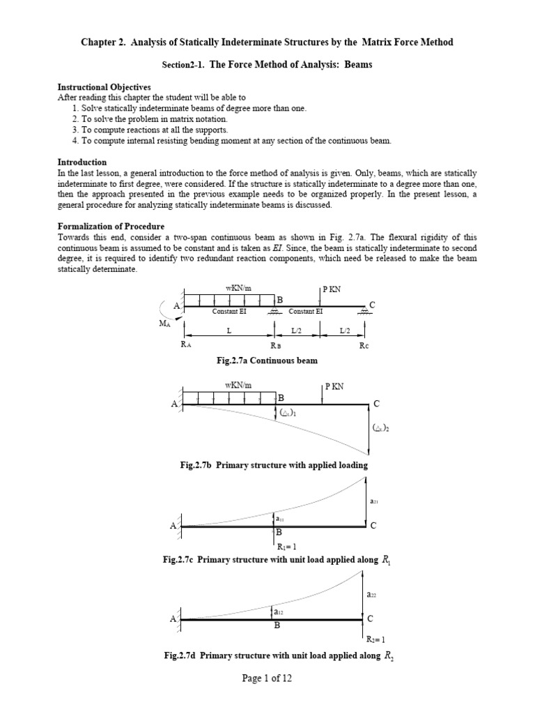 Matrix Force Method for Beams Analysis | PDF | Beam (Structure) | Bending