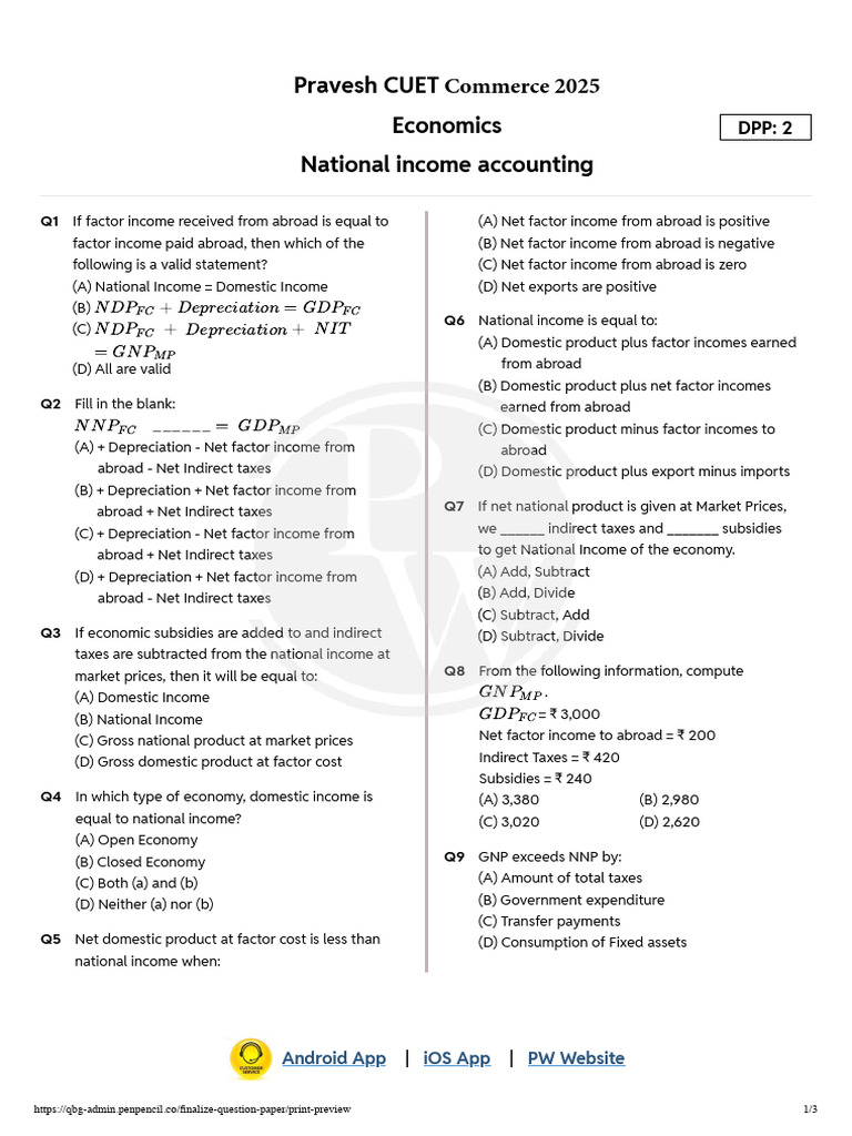 National Income Accounting Quiz | PDF | Gross Domestic Product ...