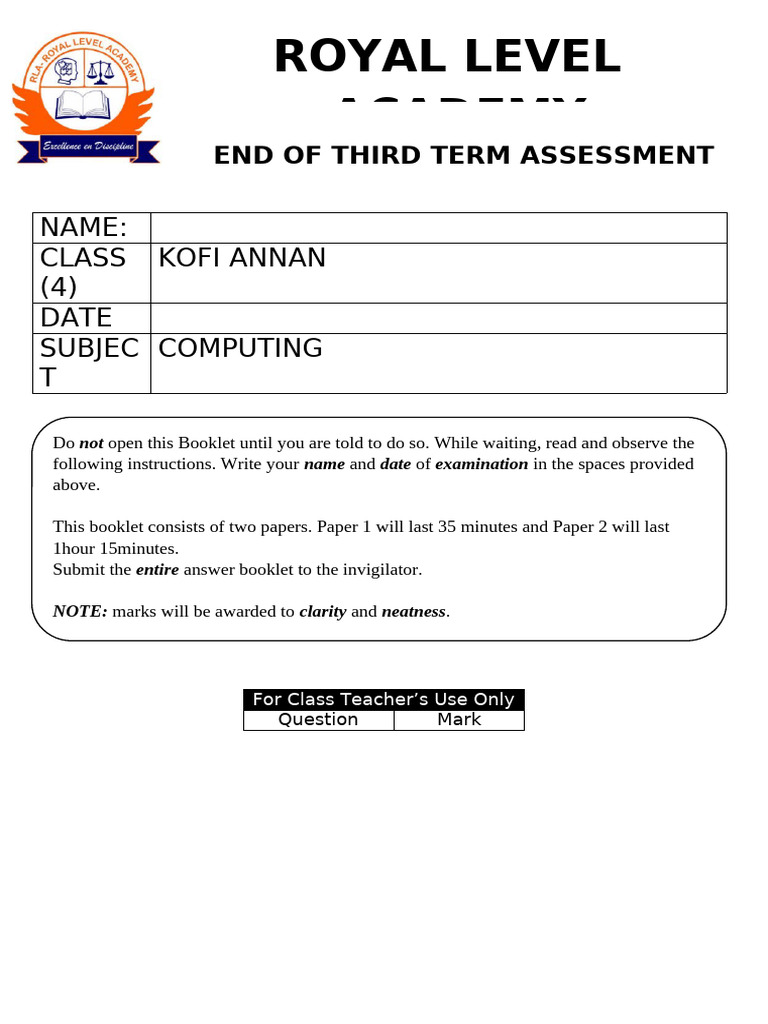 Third Term Assessment for Computing & Science | PDF | Computer Keyboard ...