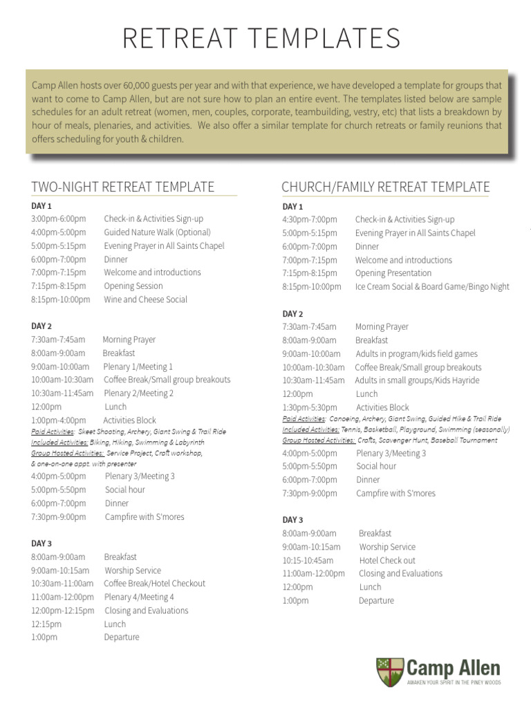 Church and Family Retreat Schedule Templates | PDF | Cuisine | Meal