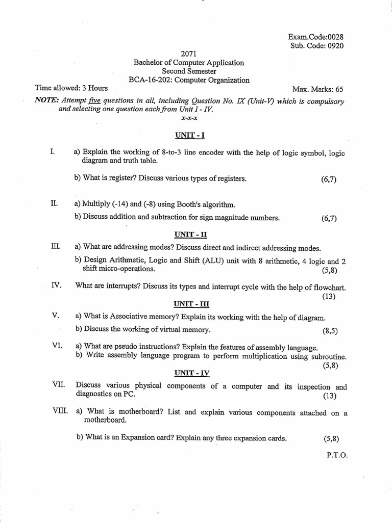 BCA 2nd Sem BCA-16-202 Computer Organization July 2021 | PDF