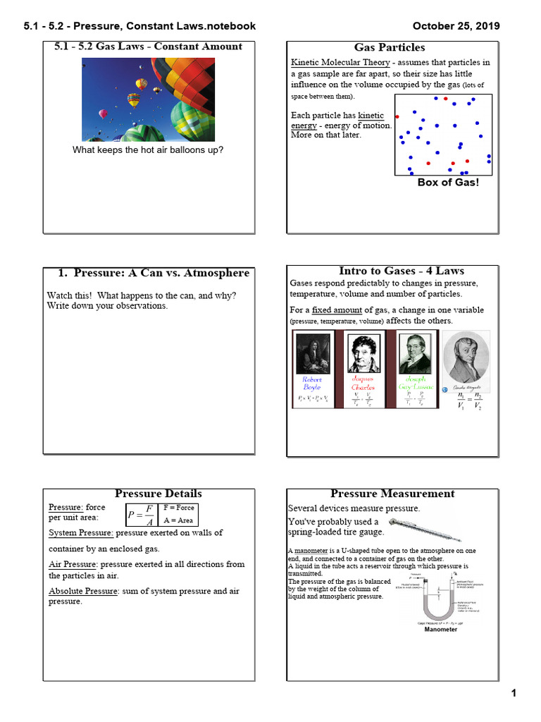 5.1 - 5.2 - Pressure Constant Laws | PDF | Gases | Pressure